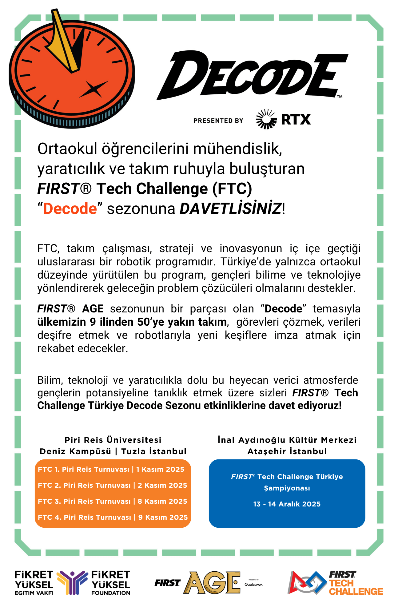 Ortaokul Öğrencilerinine Yönelik FIRST® Tech Challenge (FTC) "DECODE ...